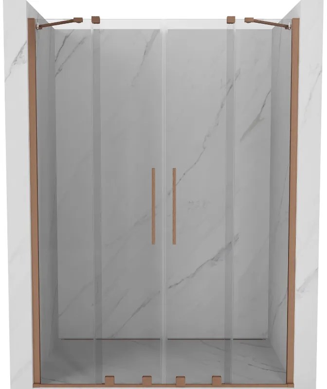 Mexen Velar Duo, posuvné dveře do otvoru 150x200 cm, 8mm čiré sklo, měděná matná, 871-150-000-02-65