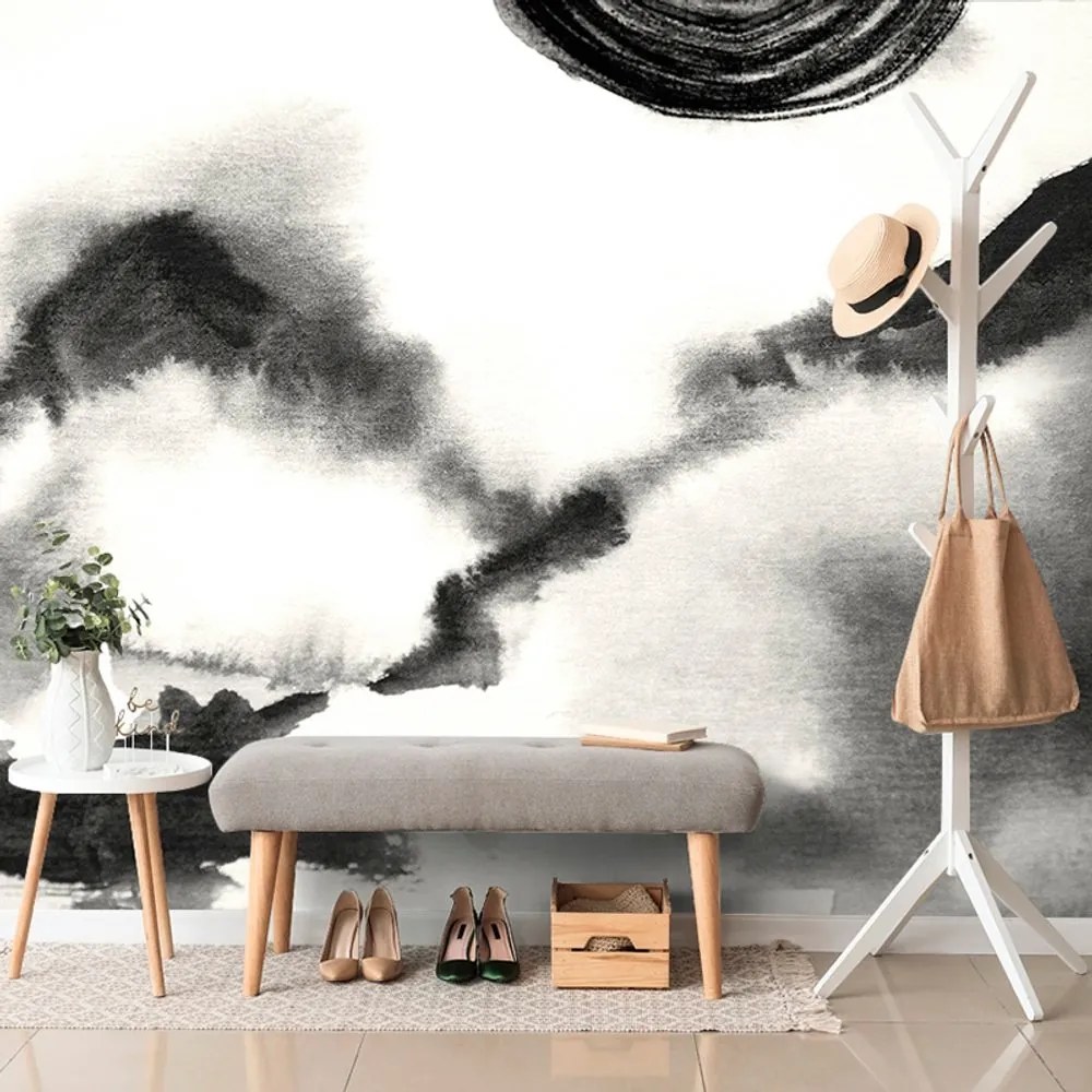 Samolepící tapeta černobílá japonská malba - 150x100 cm