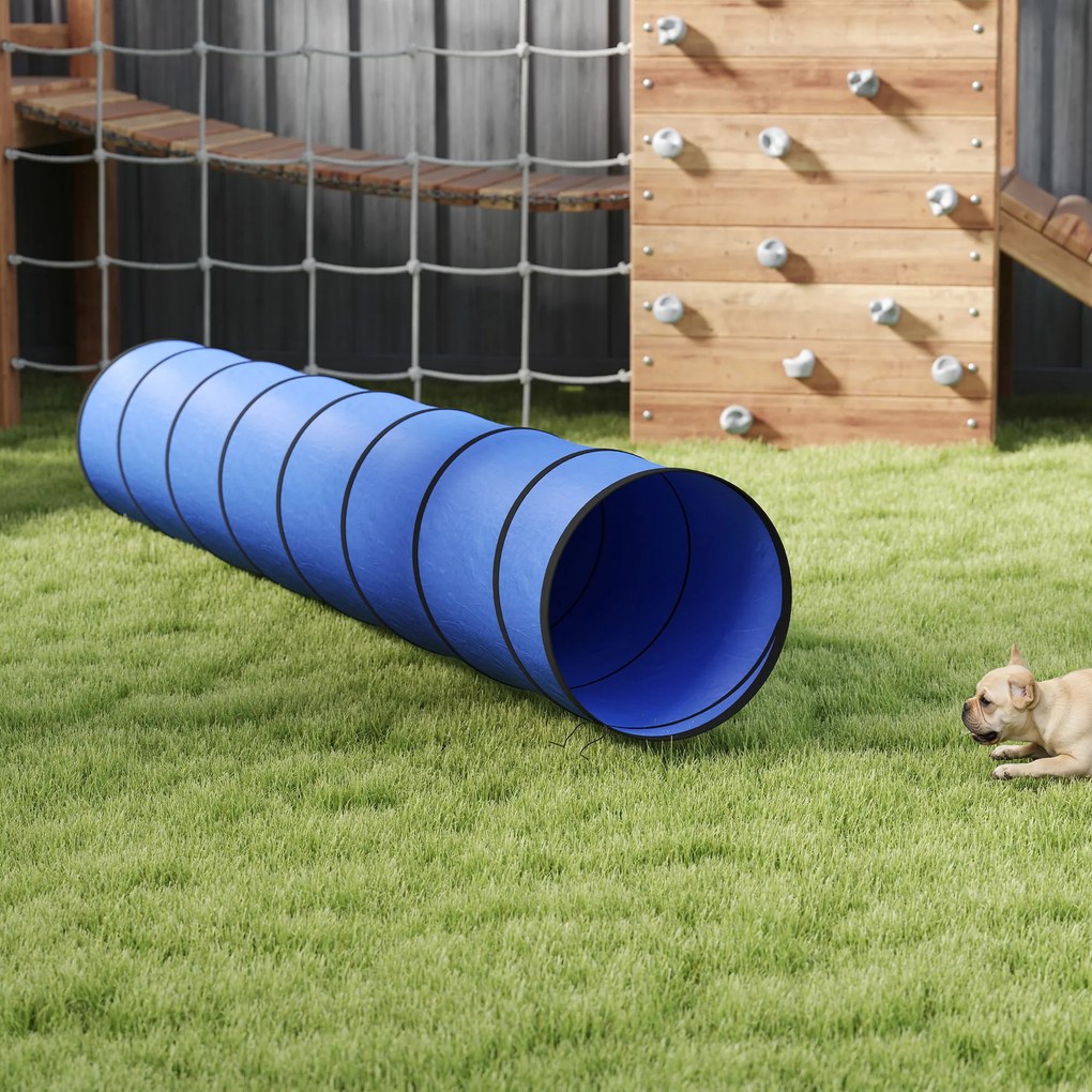 Psí agility tunel 300 x 50 cm Psí tunel se 4 kotvami do země Přenosná taška Hrací tunel pro malé středně velké psy Modrá barva