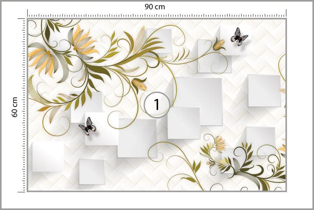 Fototapeta Abstract Floral And Butterfly Background With Frame For 3D Living Room Bedroom Tv 3D Wallpaper Home Decoration Mural Wallpaper For Walls Omyvatelný vlies 416x254
