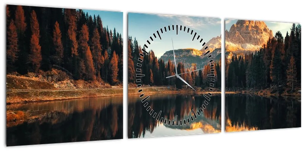 Obraz - Alpy, Itálie, Dolomity, Lago Antorno (s hodinami) (90x30 cm)