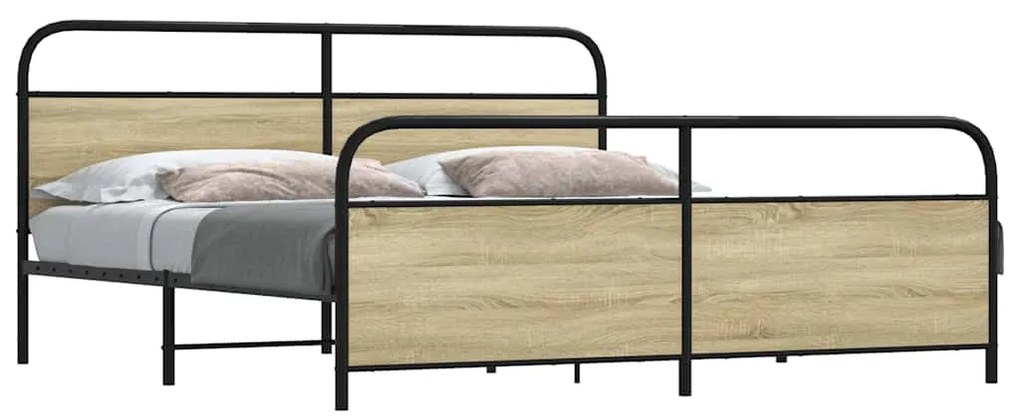 Kovový rám postele bez matrace dub sonoma 183 x 213 cm