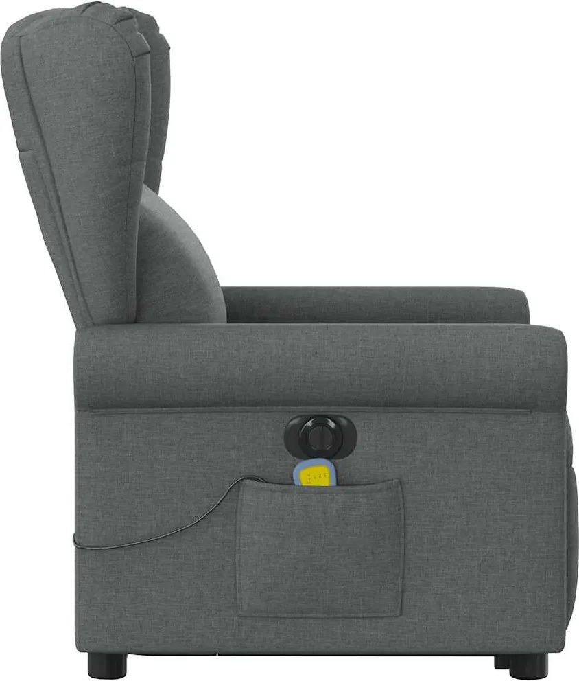 Elektrické zvedací masážní polohovací křeslo tmavě šedé textil 3303405