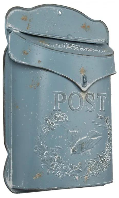Modrá retro poštovní schránka s ptáčkem – 26x8x39 cm