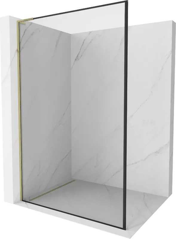 Mexen Kioto L, sprchová zástěna Walk-In 100 x 200 cm, 8mm čiré sklo černý vzor, zlatý lesklý profil, 800-100-103-50-70