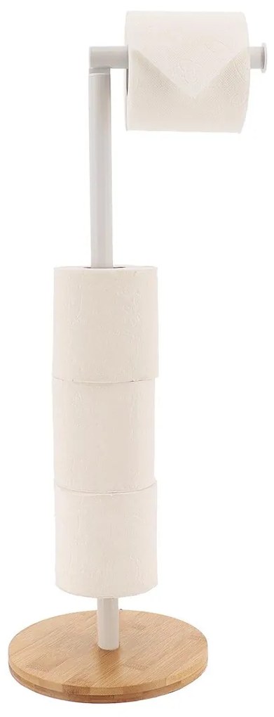 Stojan na toaletní papír White Bamboo, bílá/s dřevěnými prvky,