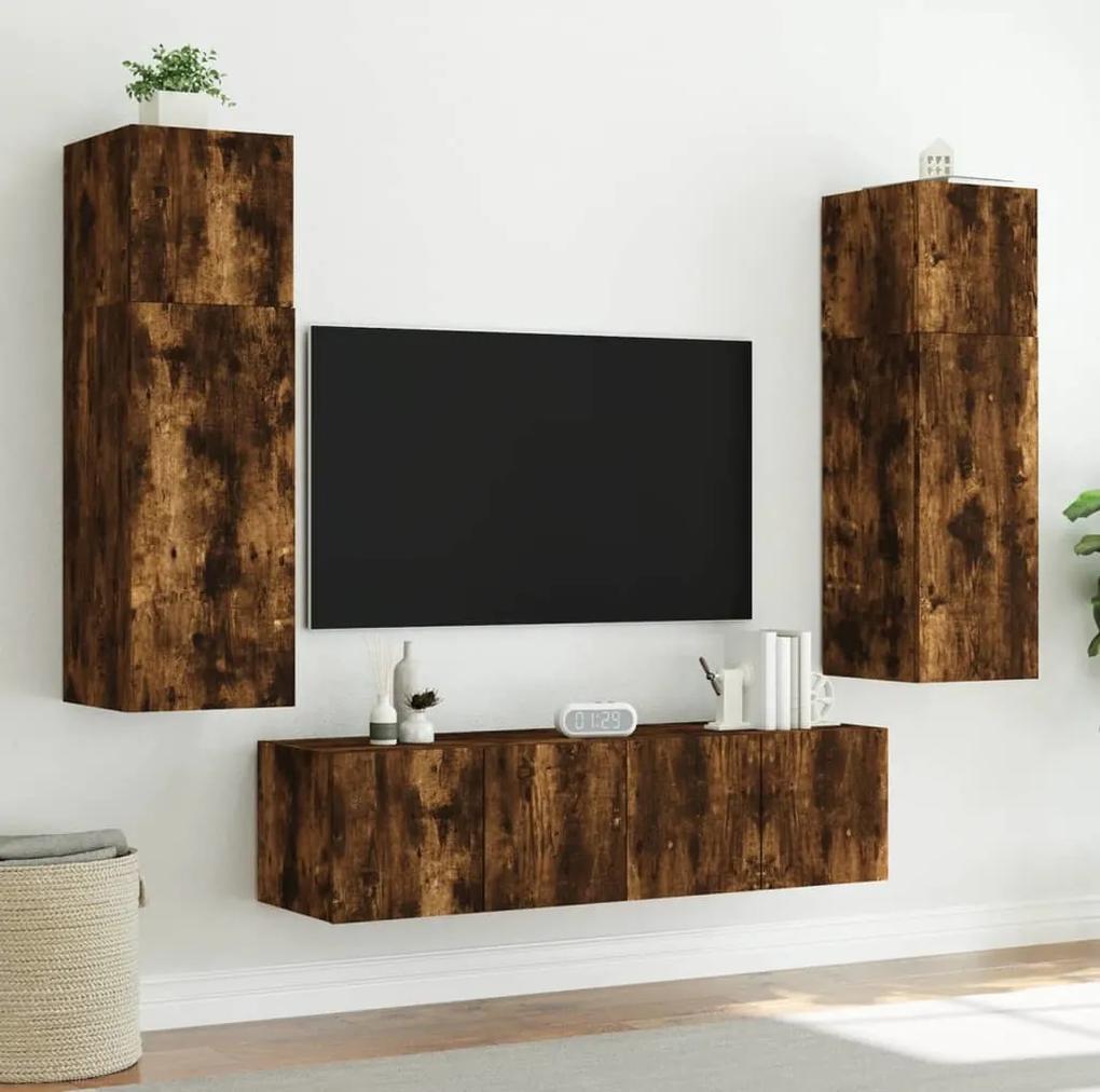 vidaXL 6dílná obývací stěna s LED osvětlením kompozitní dřevo [3216836] Barva: kouřový dub