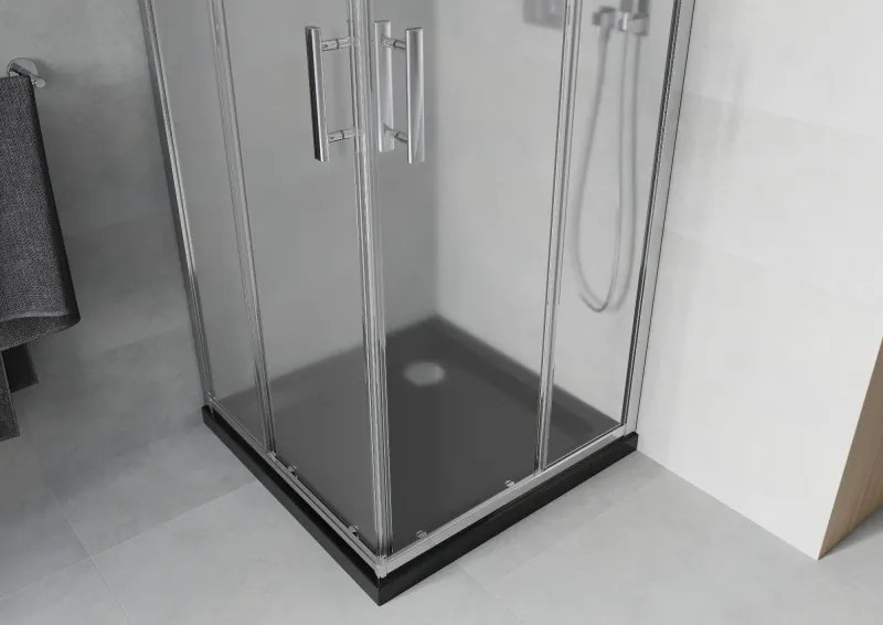 Mexen Rio, čtvercový sprchový kout s posuvnými dveřmi 90 x 90 cm, 5mm sklo námraza, chromový profik+ černá vanička Rio, 860-090-090-01-30-4070