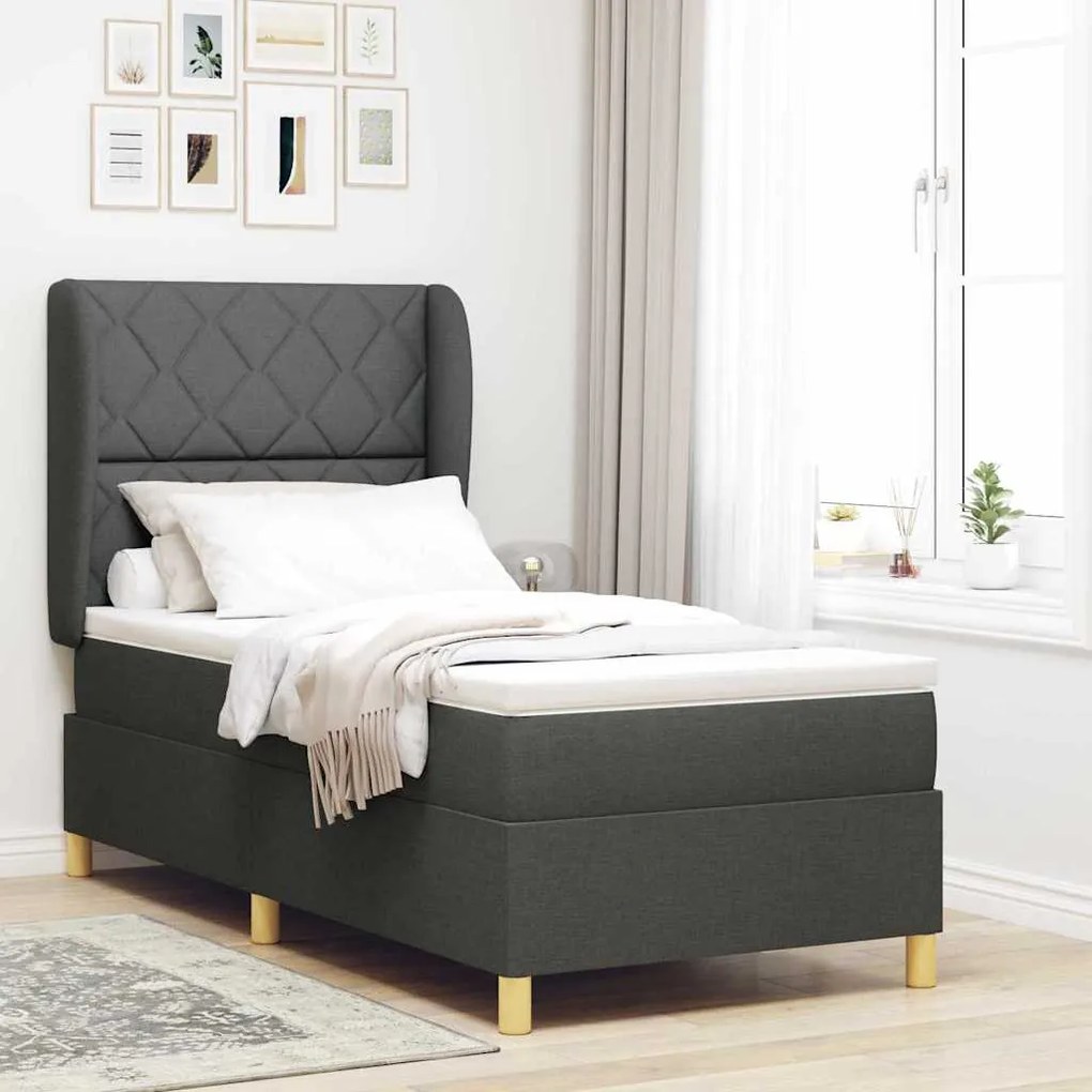 Postel s boxspringem s čelo Tmavě šedá 200 x 90 cm textil 3340796