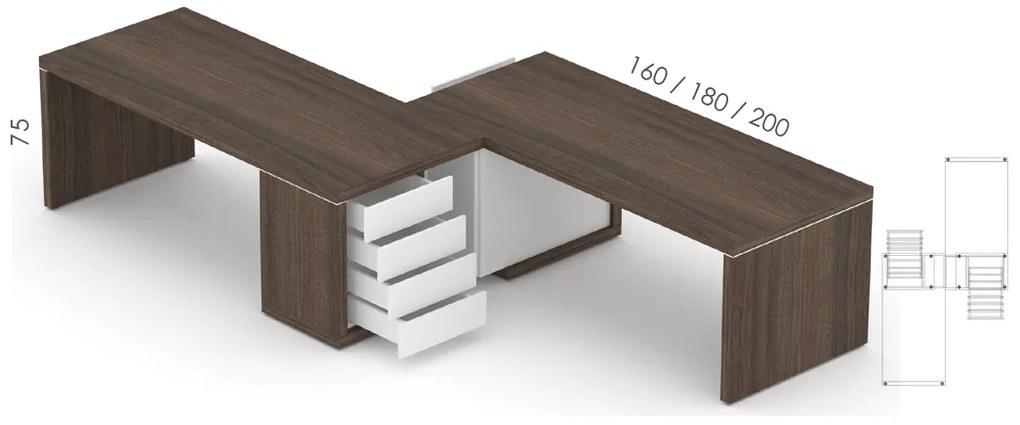 NABYTEK-DESIGNOVY.CZ - DLZ10 - Manažerská sestava stolů s komodou SOLID Z10, volitelná délka obou stolů, jilm royal/bílá