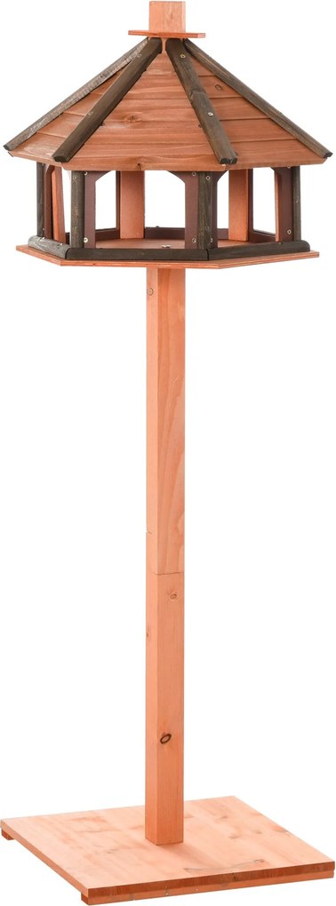 Hnízdo PawHut se stojanem - Odolná krmítko pro ptáky s hliníkovou střechou, dřevěné krmítko pro divoké ptáky Ø52 x 130H cm přírodní | Aosom