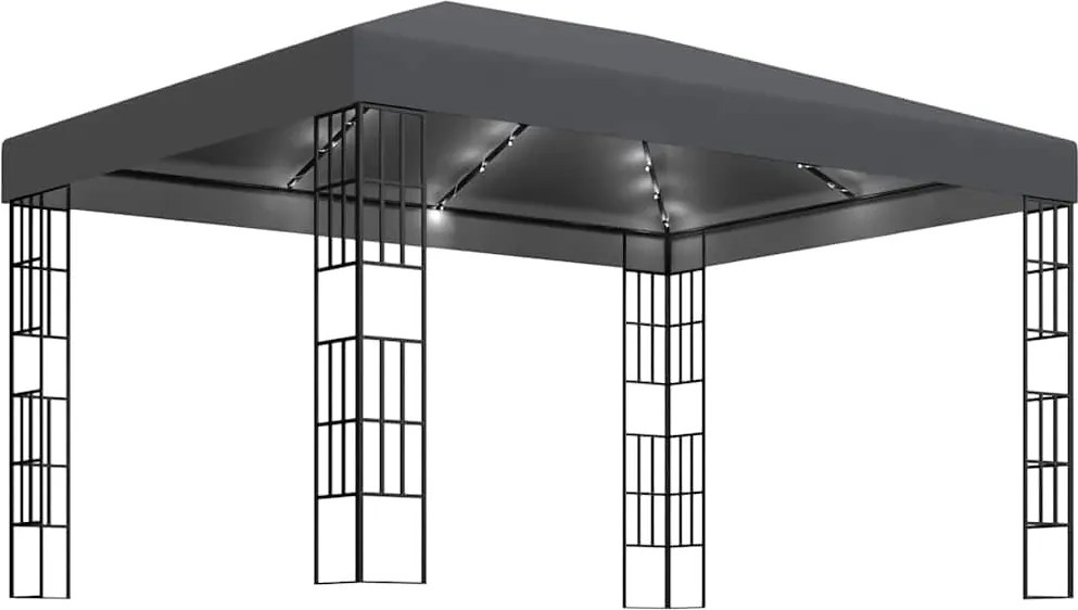 Altán se světelnými LED řetězy 3 x 4 m antracitový 3070323