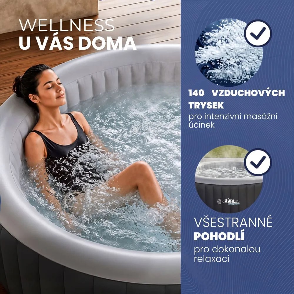 Nafukovací vířivý bazén OASIS pro 6 osob, kulatý, černý Casaria