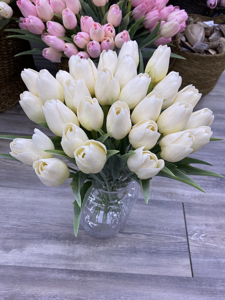 Umělá květina tulipán, barva krémová, výška 44 cm