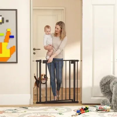 PawHut bezpečnostní mříž pro psy a miminka 76 až 81 cm s prodloužením, tlakové uchycení bez vrtání, bílá
