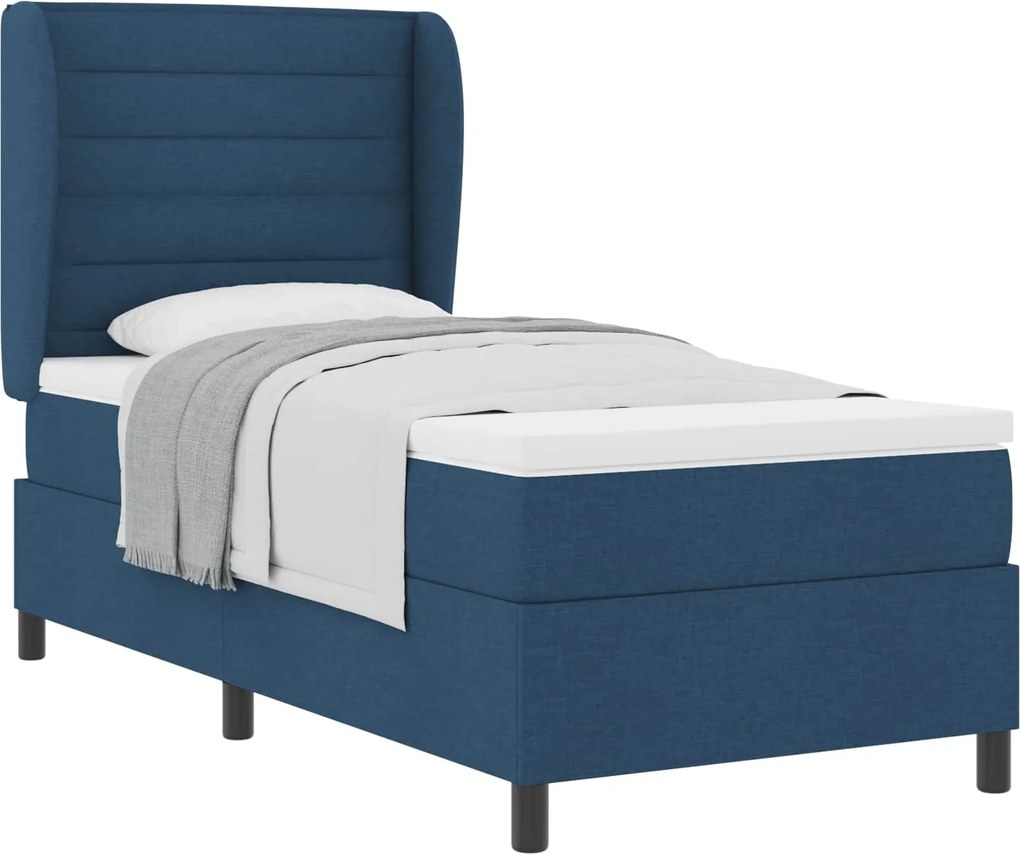 Postel s boxspringem s matrací s čelo Modrá 90 x 200 cm textil 3340486