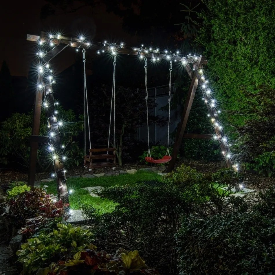 Easy Fix LED světelný řetěz, 20 m, venkovní, ledově bílá s FLASH, 120 diod, bílý kabel, IP67