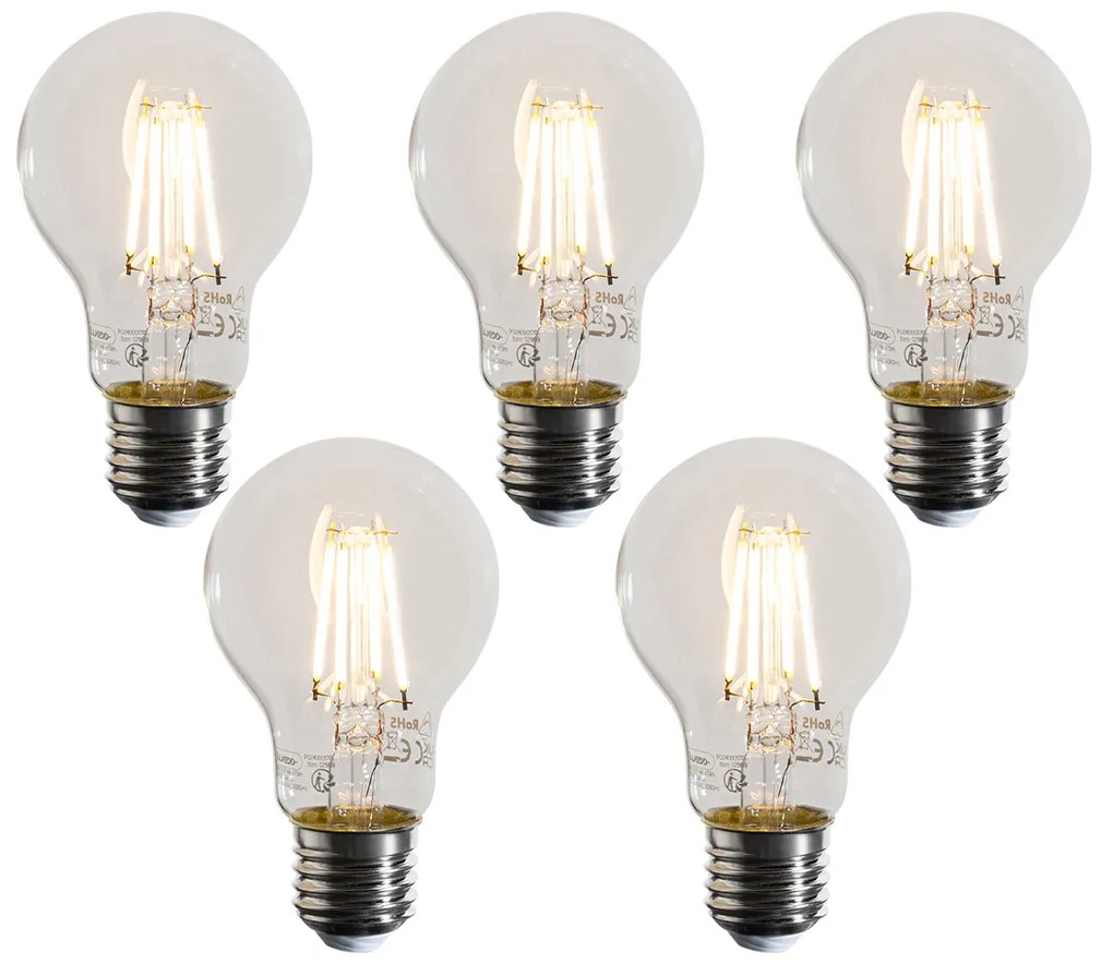 Sada 5 stmívatelných LED žárovek E27 A60 čirých 4W 470LM 2700K