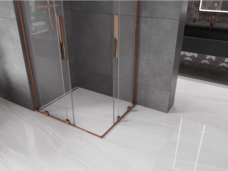 Mexen Velar L Duo, sprchový kout s posuvnými dveřmi 100 x 90 cm, 8mm čiré sklo, růžové zlato, 871-100-090-02-03-60