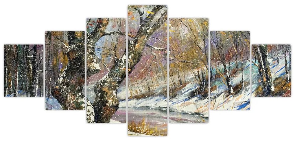 Obraz malované zimní krajiny (210x100 cm)