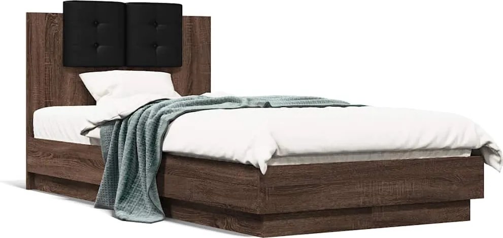 Rám postele s čelem a LED osvětlením hnědý dub 75 x 190 cm 3210072