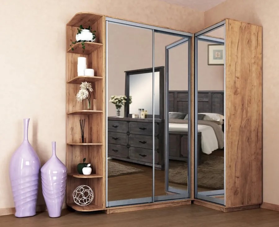 Casarredo - Komfort nábytek Rohová šatní skříň LEVANTO 180x120, kraft zlatý/zrcadlo