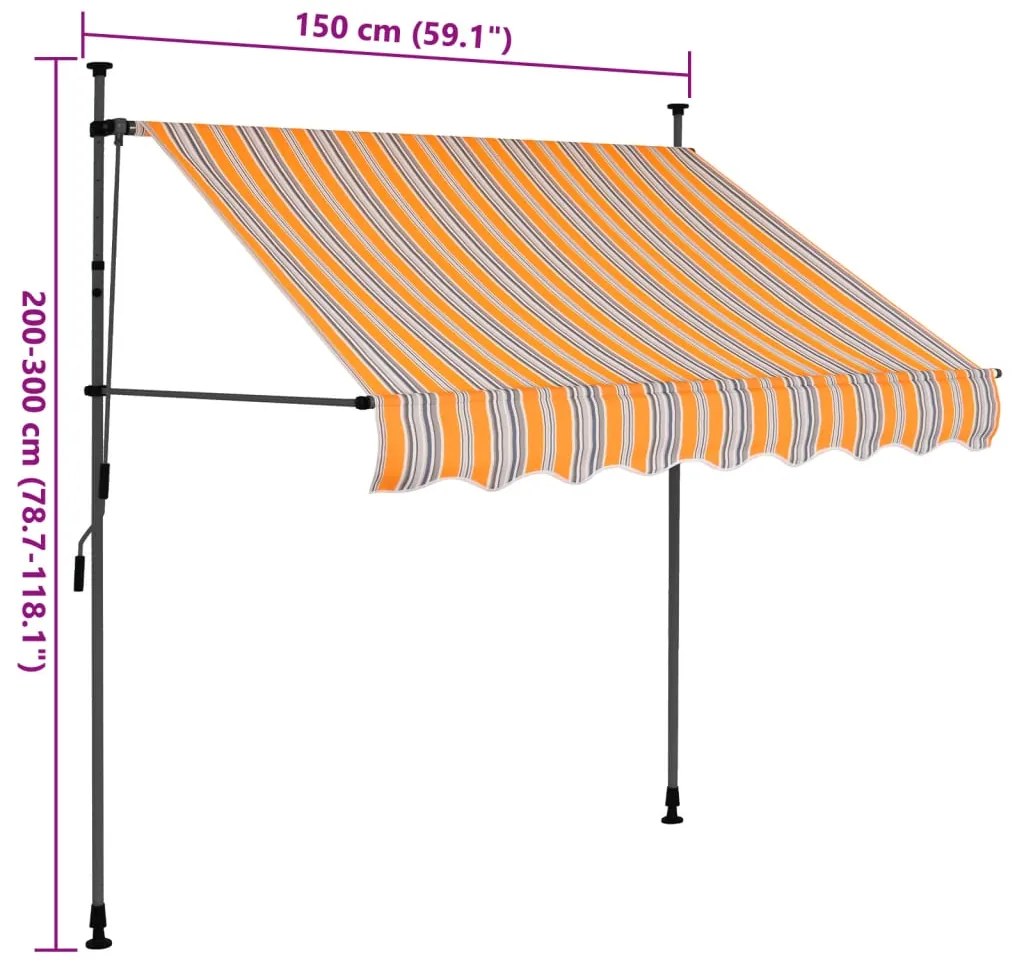 vidaXL Marketos Ručně zatahovací markýza s LED světlem 150 cm žlutomodrá