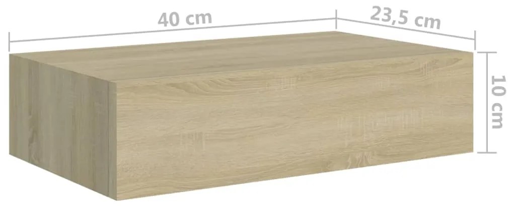 vidaXL Marketos Nástěnné police se zásuvkou 2 ks dub 40 x 23,5 x 10 cm MDF