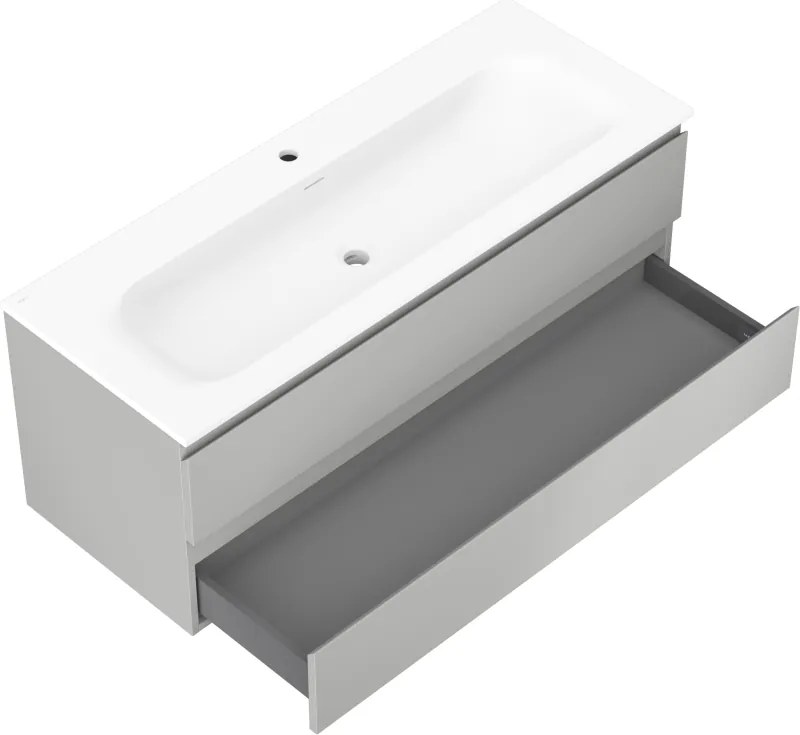 Mexen Orio, koupelnová skříňka 120 cm s umyvadlem Vela, 2 zásuvky, šedá matná/bílá matná, 91A10-12047-2-BFF62-W23M01