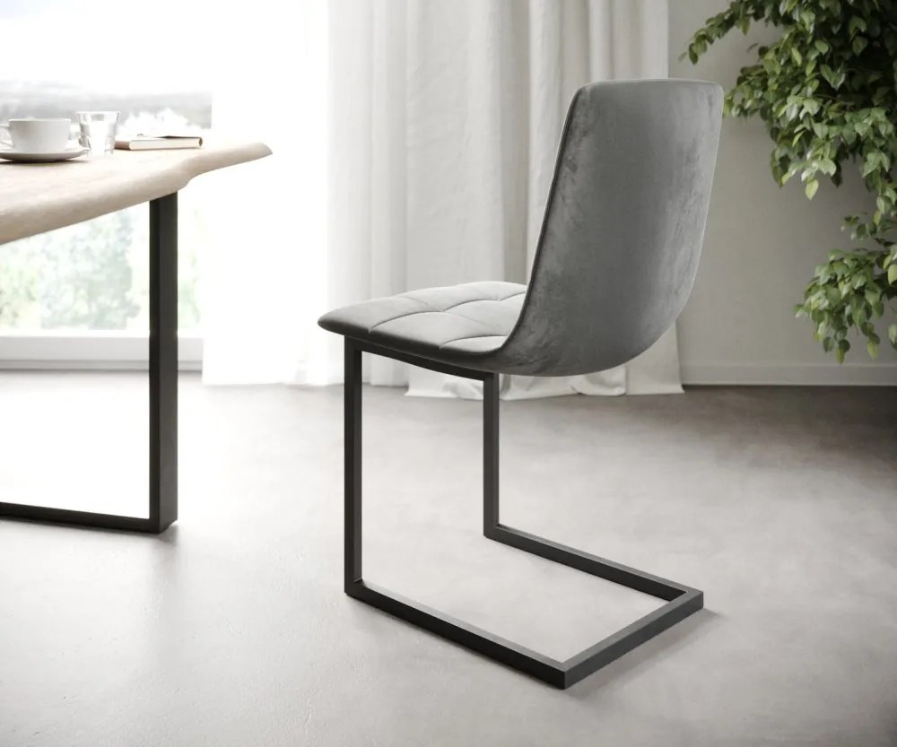 Sada 4 jídelních židlí Caro-Adesso Light Grey Velvet Cantilever Chair