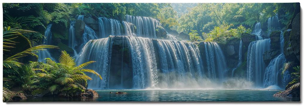 Obraz na plátně - Masivní vodopády skryté v lese FeelHappy.cz Velikost obrazu: 210 x 70 cm