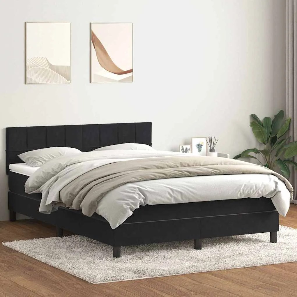 Box spring postel s matrací a LED černá 160x210 cm samet 3316889