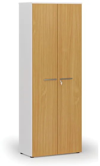 Kancelářská skříň s dveřmi PRIMO WHITE, 2128 x 800 x 420 mm, bílá/buk