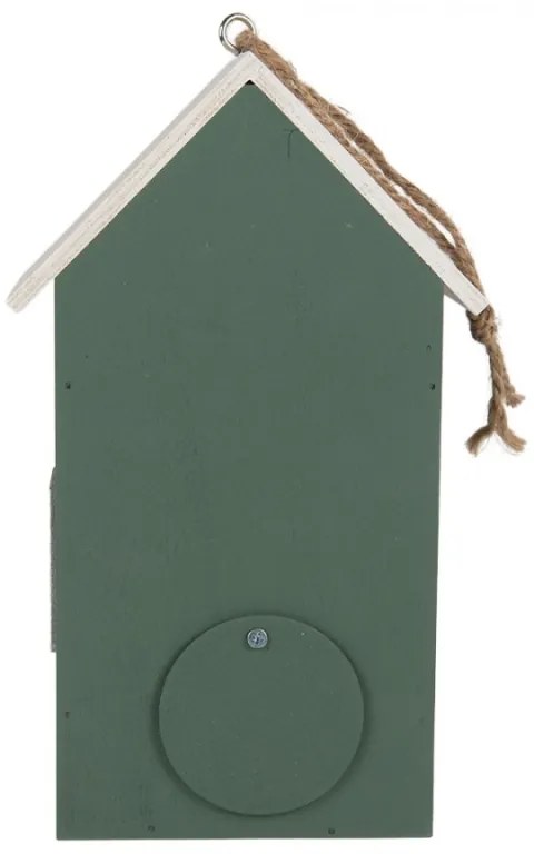 Zelená dřevěná budka pro ptáčky s listy a cedulí Welcome – 15x10x22 cm