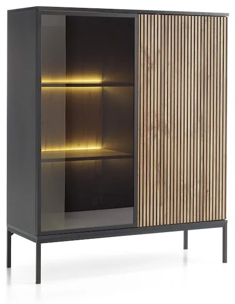 Moderní vitrína SONNY 104 LED, černá / dub votan