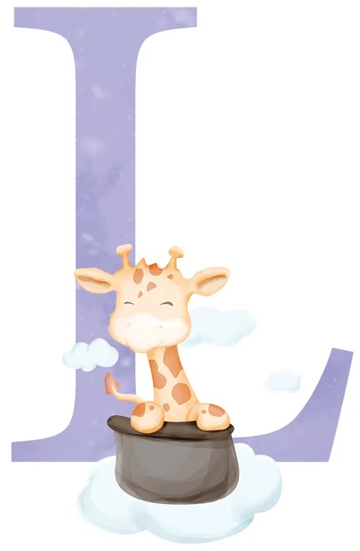 Abeceda písmena se žirafou - Obraz, Plakát Velikost: A3 - 29,7x42 cm, Volba rámu: s bílým rámem, Písmeno: Č