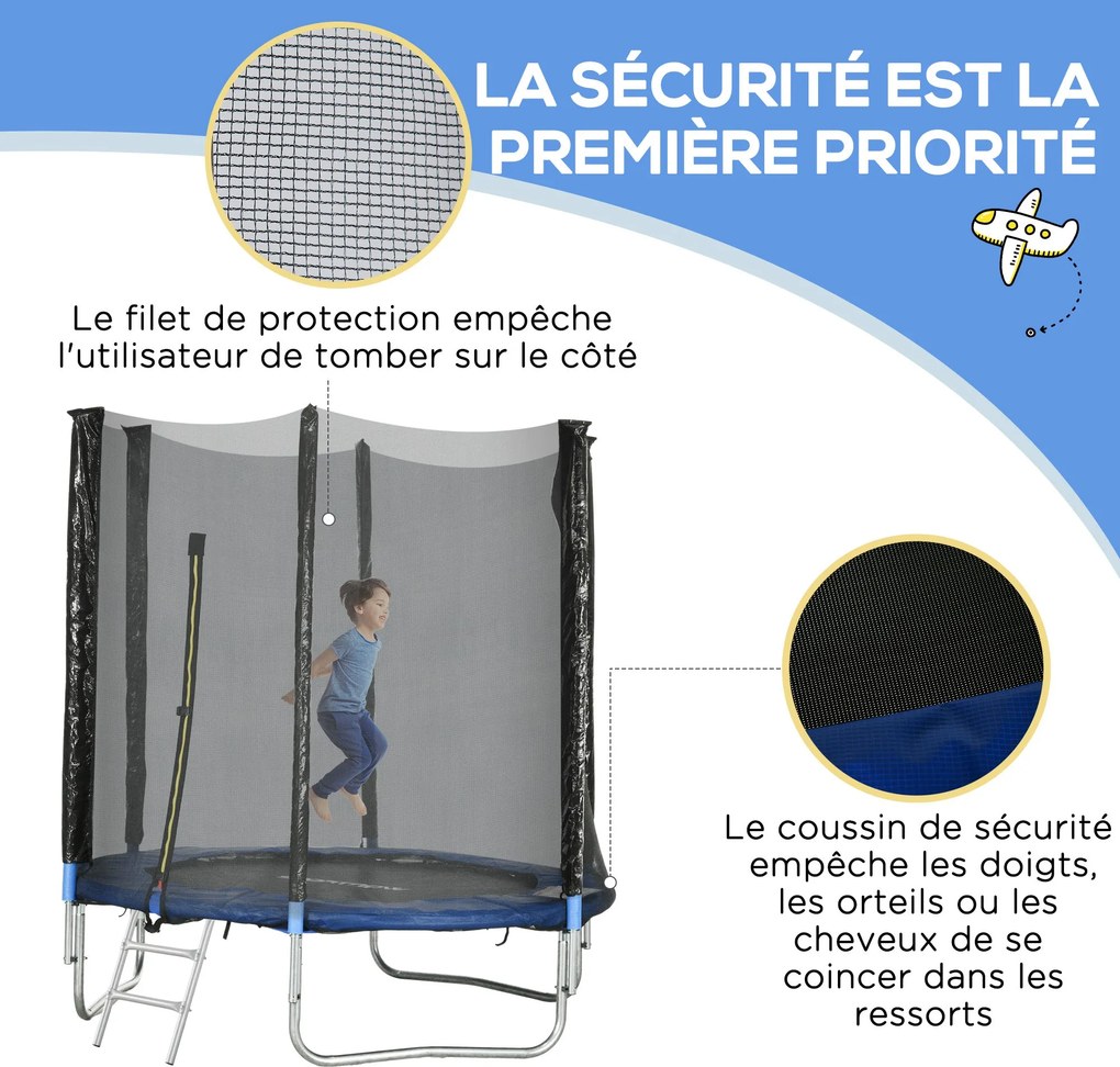 SPORTNOW Outdoor Dětský Trampolína, Průměr 180 cm, Zahradní Trampolína pro Děti se Zabezpečovací Sítí, Polstrované Tyče a Žebříkem, pro Děti, Teenage…