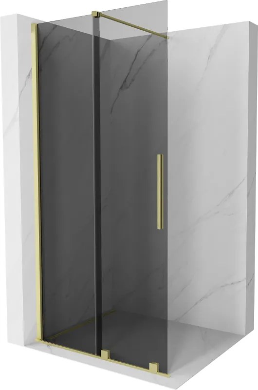 Mexen Velar, sprchová zástěna s posuvnými dveřmi Walk-in 100 x 200 cm, 8mm šedé sklo, zlatá matná, 871-100-000-43-55