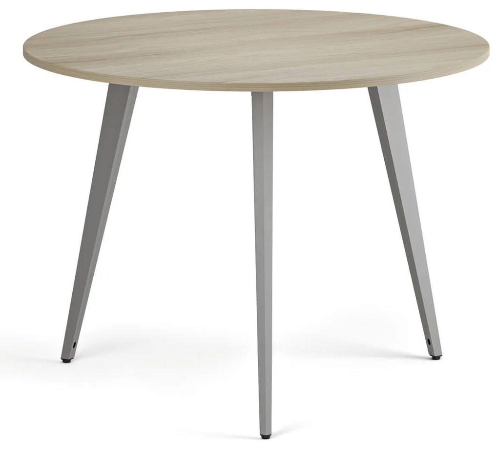 Konferenční stůl PRIMO VIBE, průměr 100 cm, šedostříbrná podnož, dub přírodní