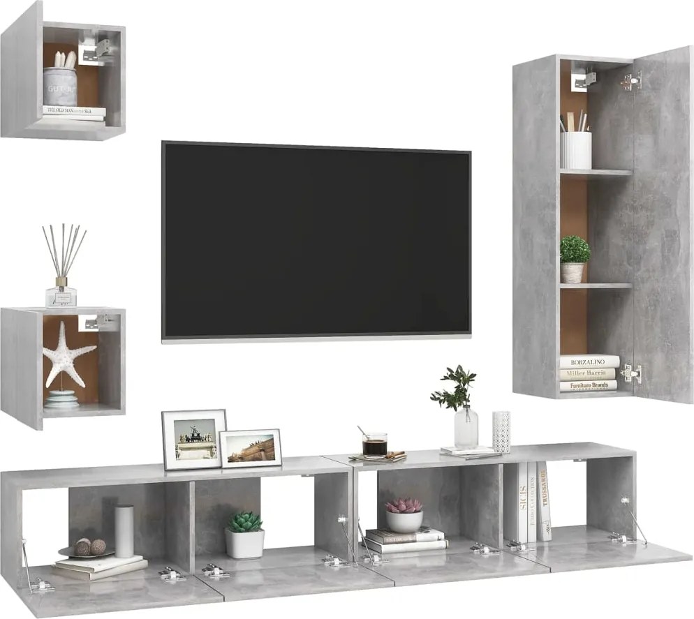 5dílný set TV skříněk betonově šedý kompozitní dřevo 3079117
