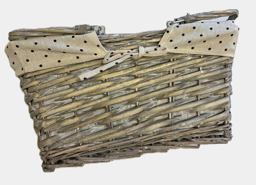 Vingo Proutěný koš na nákup s látkou – šedý, 44 x 34 x 21 cm