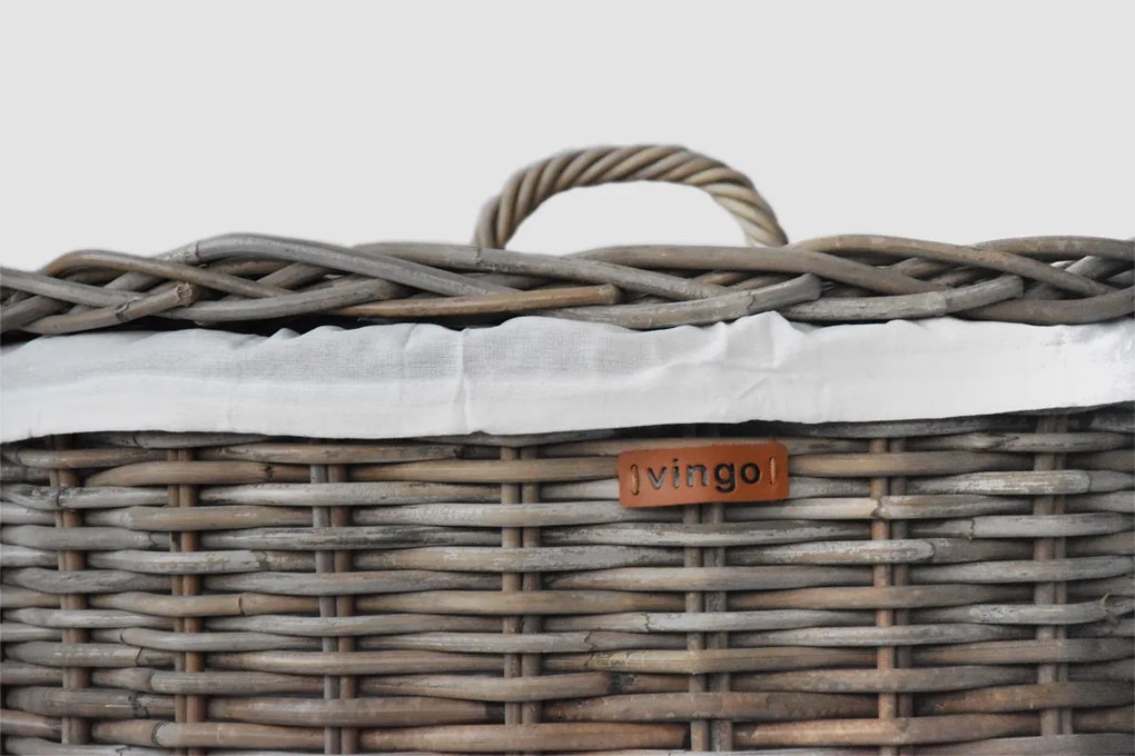 Vingo Ratanový koš na prádlo s víkem, kulatý - šedý Rozměry (cm): průměr 53 v. 57