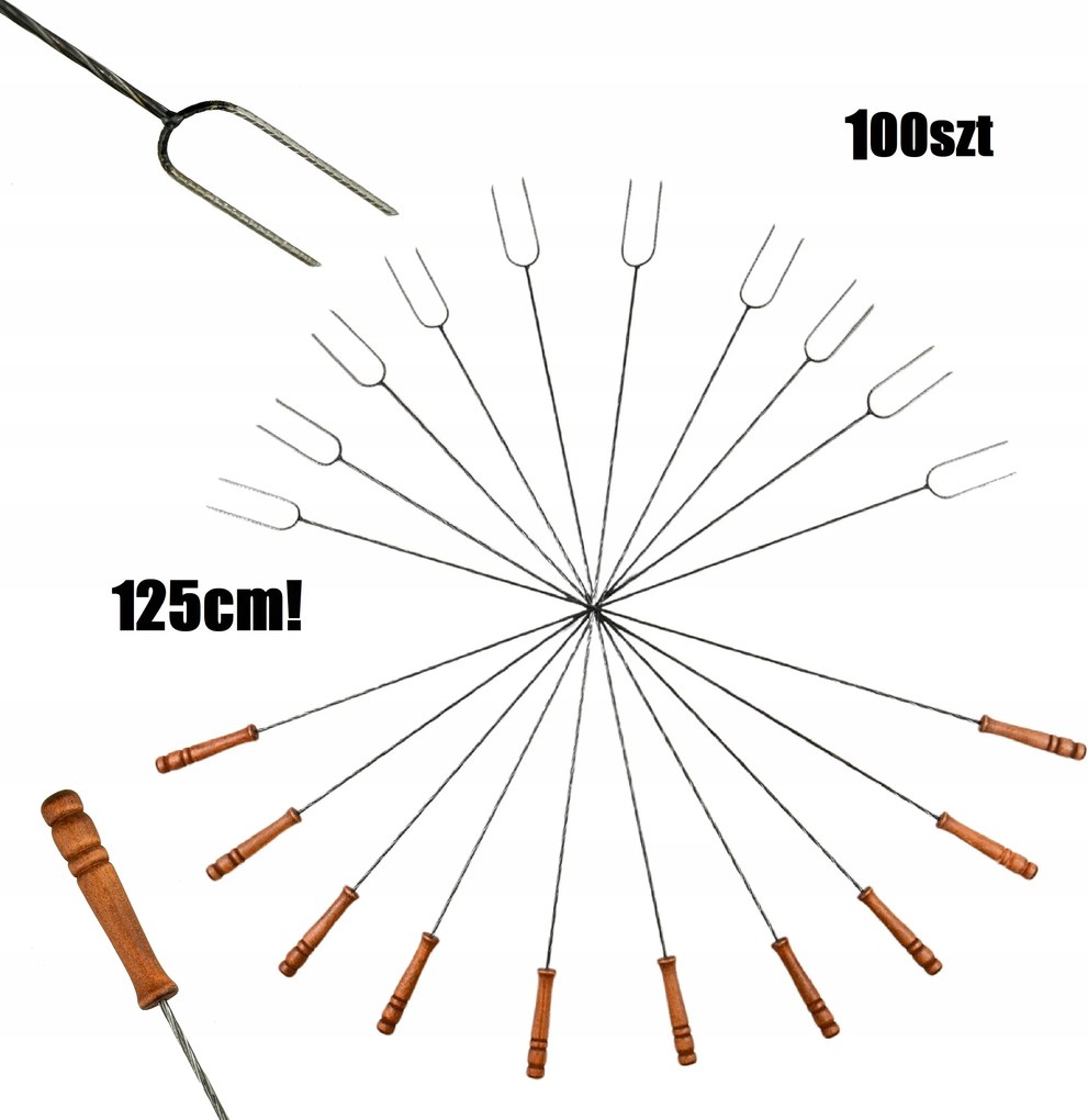 Vidličky vidličky na oheň pro grilování 125 cm 100 ks