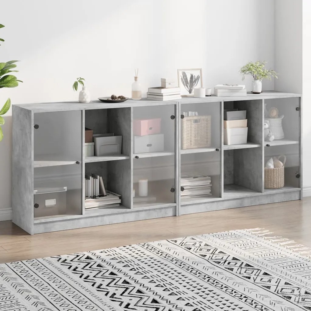 Knihovna s dvířky betonově šedá 204x37x75 cm kompozitní dřevo 3206534