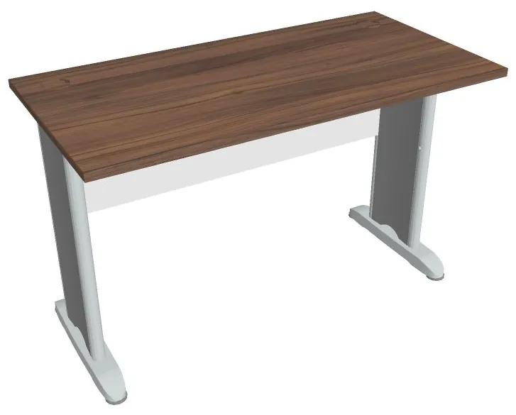 Stůl pracovní rovný 120 cm hl. 60 cm - Hobis Cross CE 1200 Dekor stolové desky: ořech, Dekor lamino podnože: bílá, Barva nohou: Stříbrná