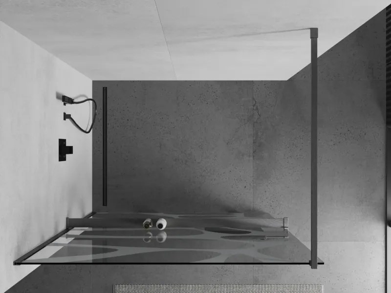 Mexen Kioto+, sprchová zástěna Walk-In s poličkou a věšákem 100 x 200 cm, 8mm čiré sklo bílý vzor, grafitový profil, 800-100-121-66-97
