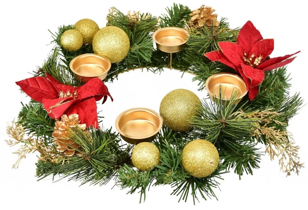 Adventní věnec zdobený Poinsetie, 33 cm