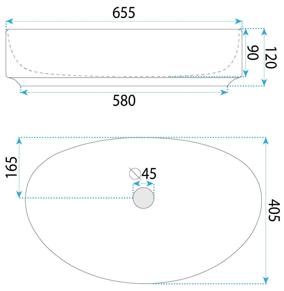 Keramické umyvadlo na desku REA Sabina 65,5x40,5 cm bílé
