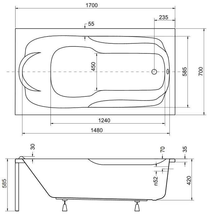 NIKIDO - B Akrylátová vana BONA 140x70, 150x70, 160x70, 170x70, 180x80, 190x80 Velikost: 170x70