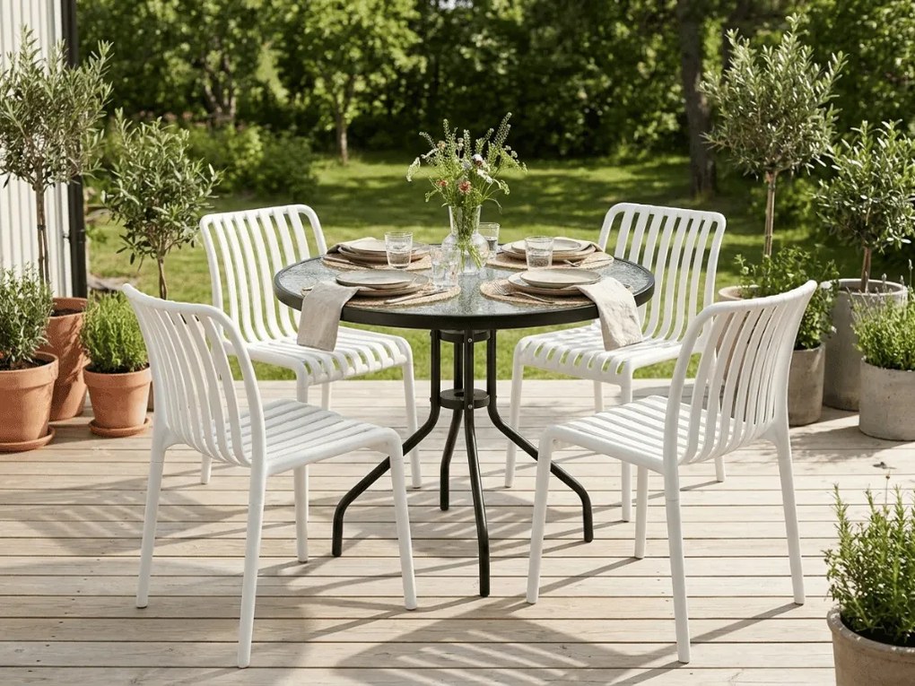 Zahradní set TREGO ISLAND - 4 židle a kulatý stůl ø 90 cm, bílá